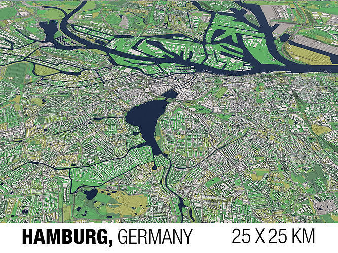 Hamburg Germany 25x25km 3D City Map 3D model | CGTrader