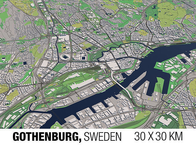 Gothenburg Sweden 30x30km 3D City Map 3D model | CGTrader