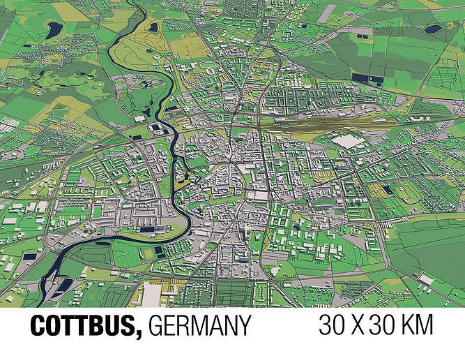 Cottbus Germany 30x30km 3D City Map 3D model | CGTrader
