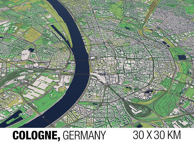 Cologne Germany 30x30km 3D City Map 3D model | CGTrader