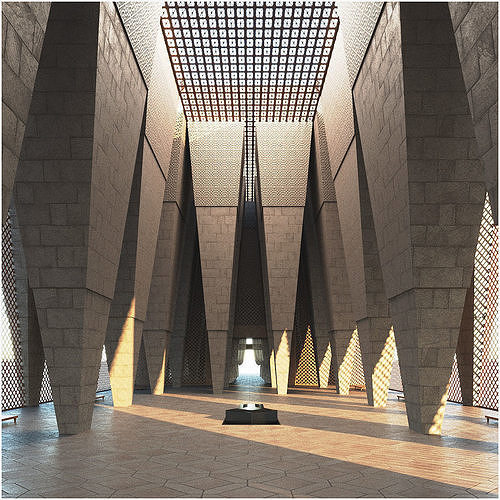 Temple building with lines 3D model | CGTrader