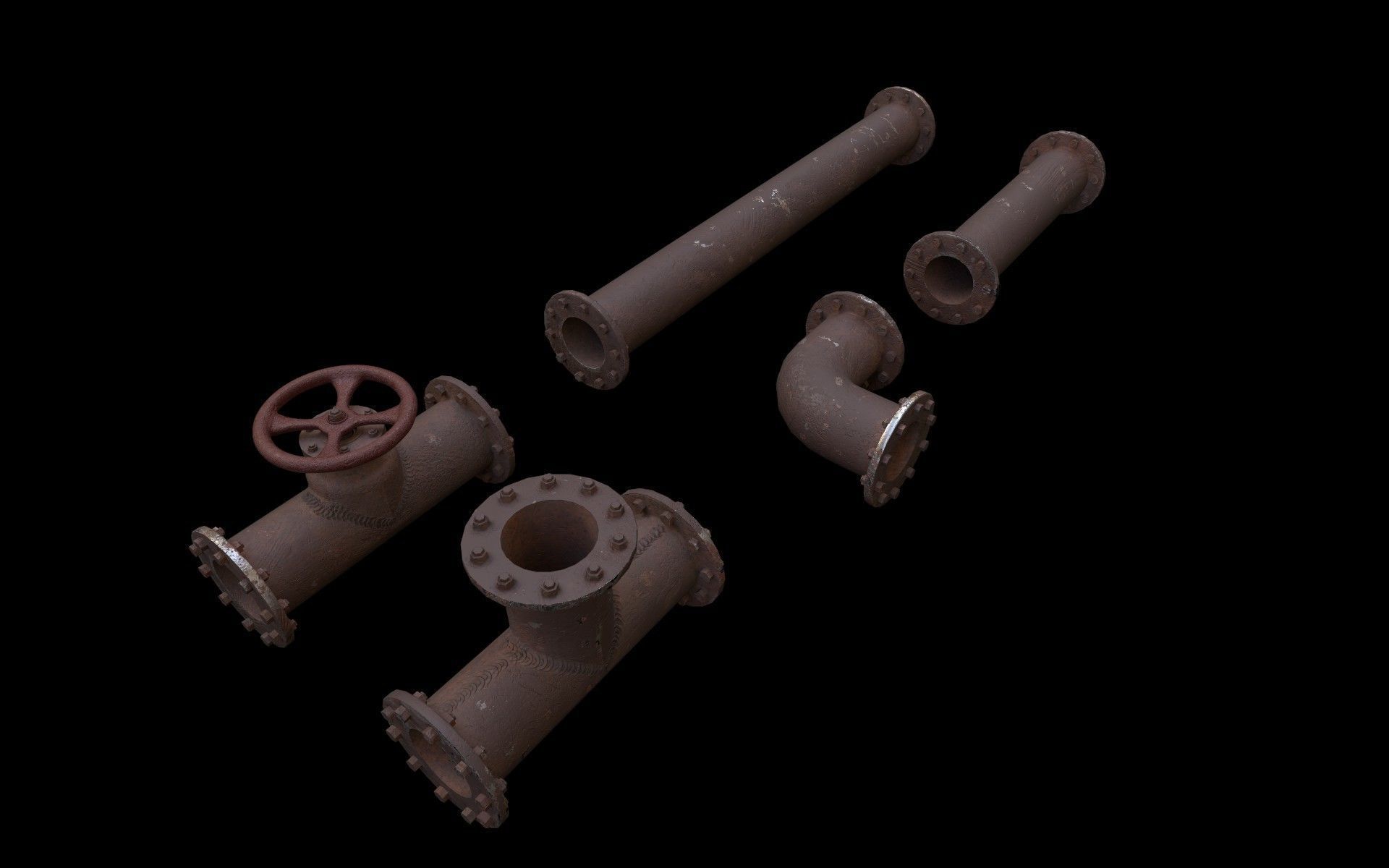 3D model Industrial Pipes with 4K PBR texture -city props 3- VR / AR ...
