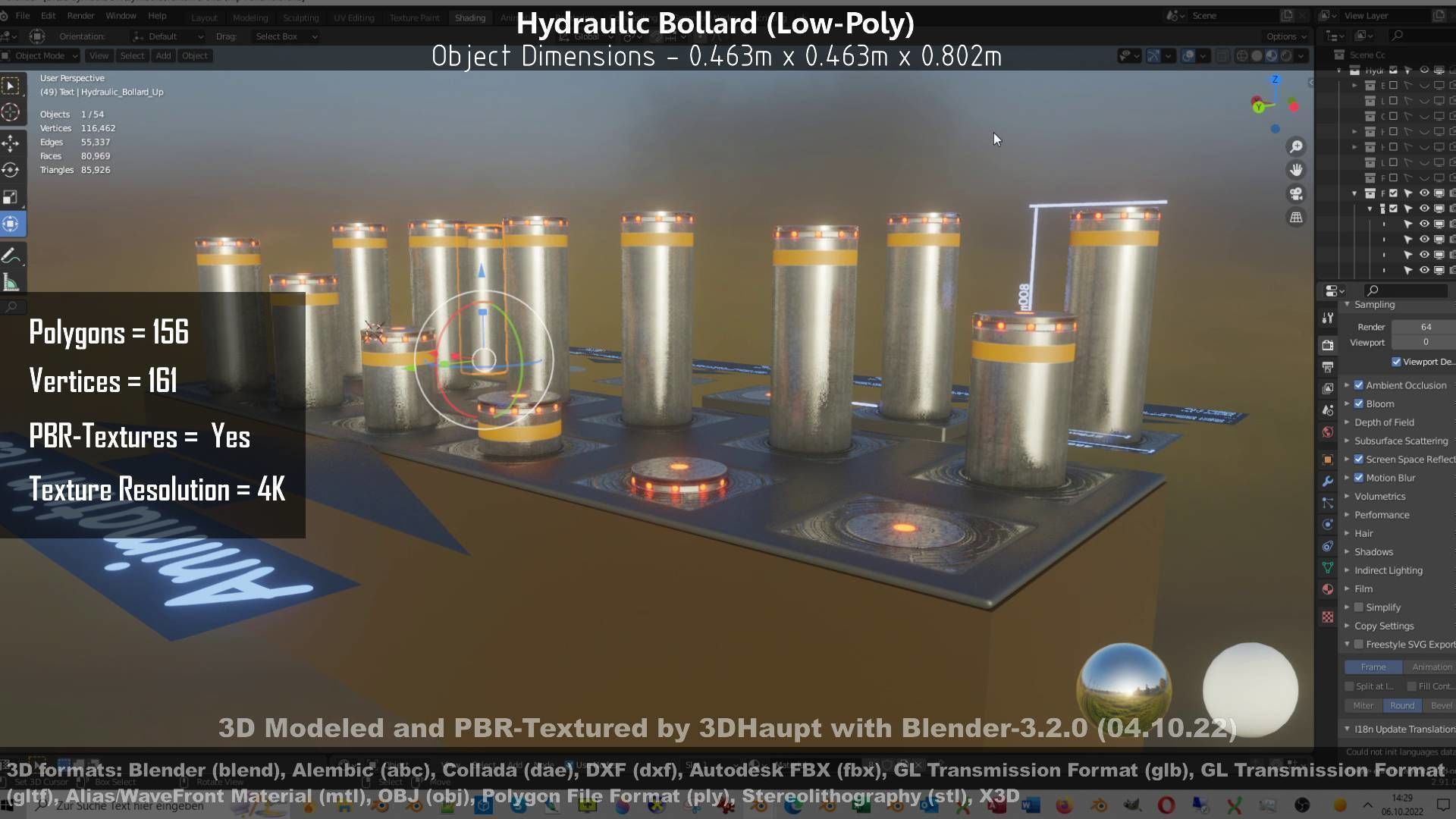 3D model Animted Hydraulic Bollards with LEDs VR / AR / low-poly | CGTrader