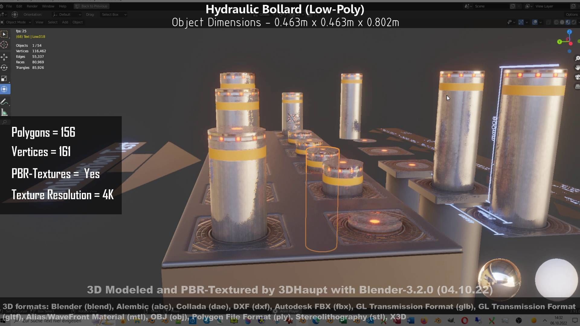 3D model Animted Hydraulic Bollards with LEDs VR / AR / low-poly | CGTrader