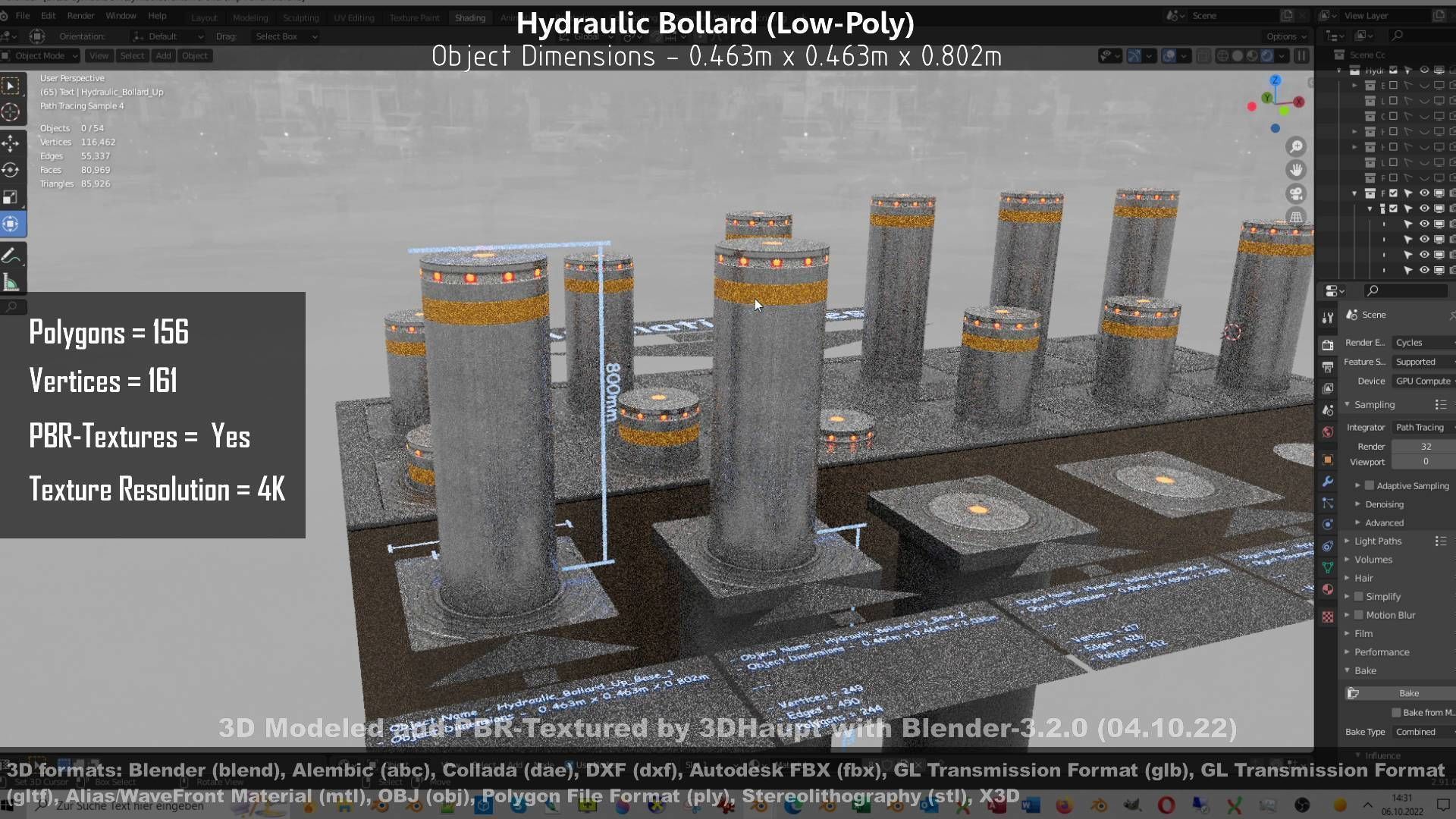 3D model Animted Hydraulic Bollards with LEDs VR / AR / low-poly | CGTrader
