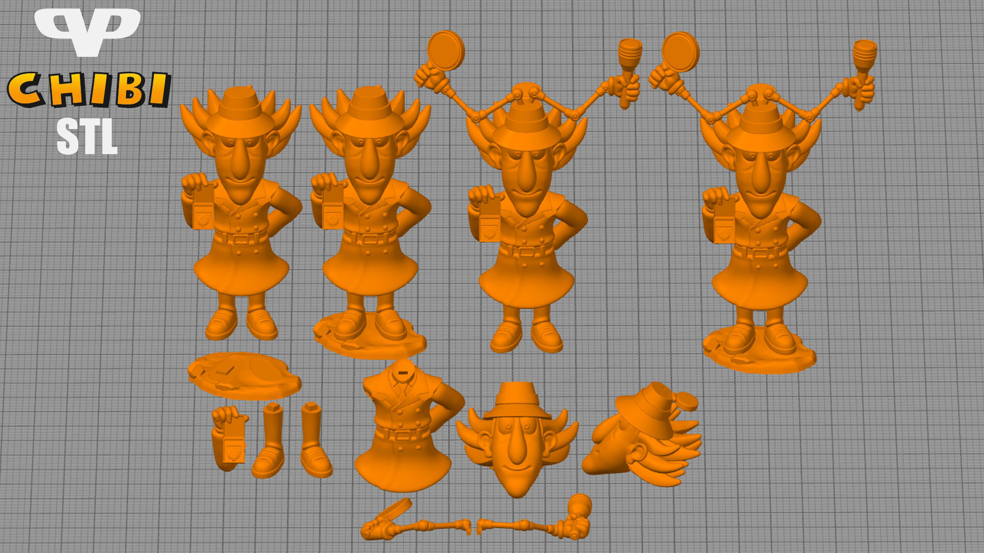 Inspector Gadget Chibi STL for 3D Printing ChibiSTL 3DXM 3D model 3D ...