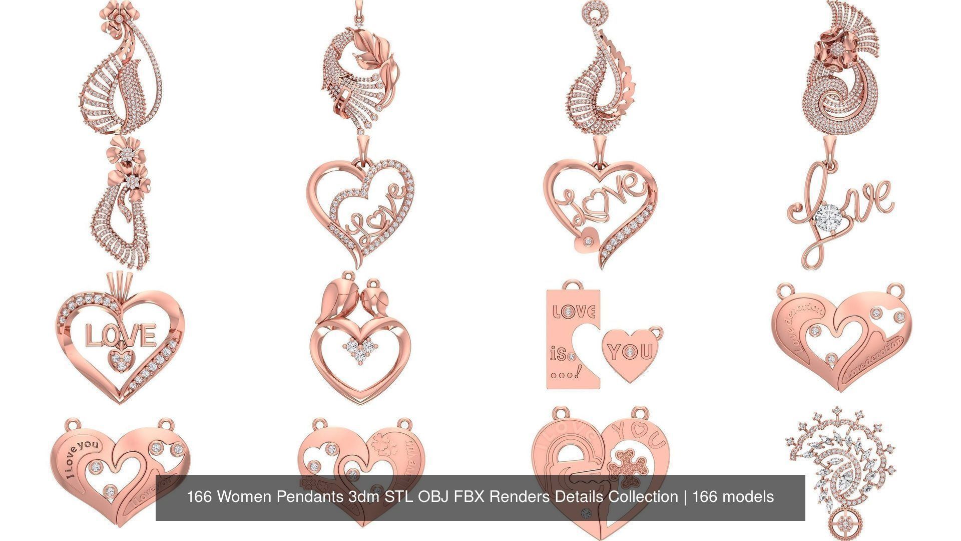 166 Women Pendants 3dm STL OBJ FBX Renders Details Collection | CGTrader