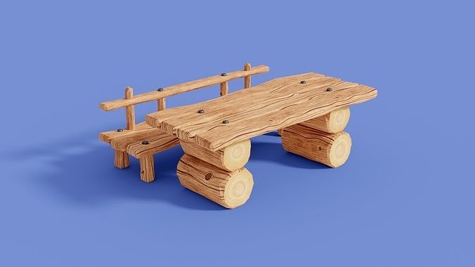STYLIZED WOODEN TABLE WITH BENCH free VR / AR / low-poly 3D model ...