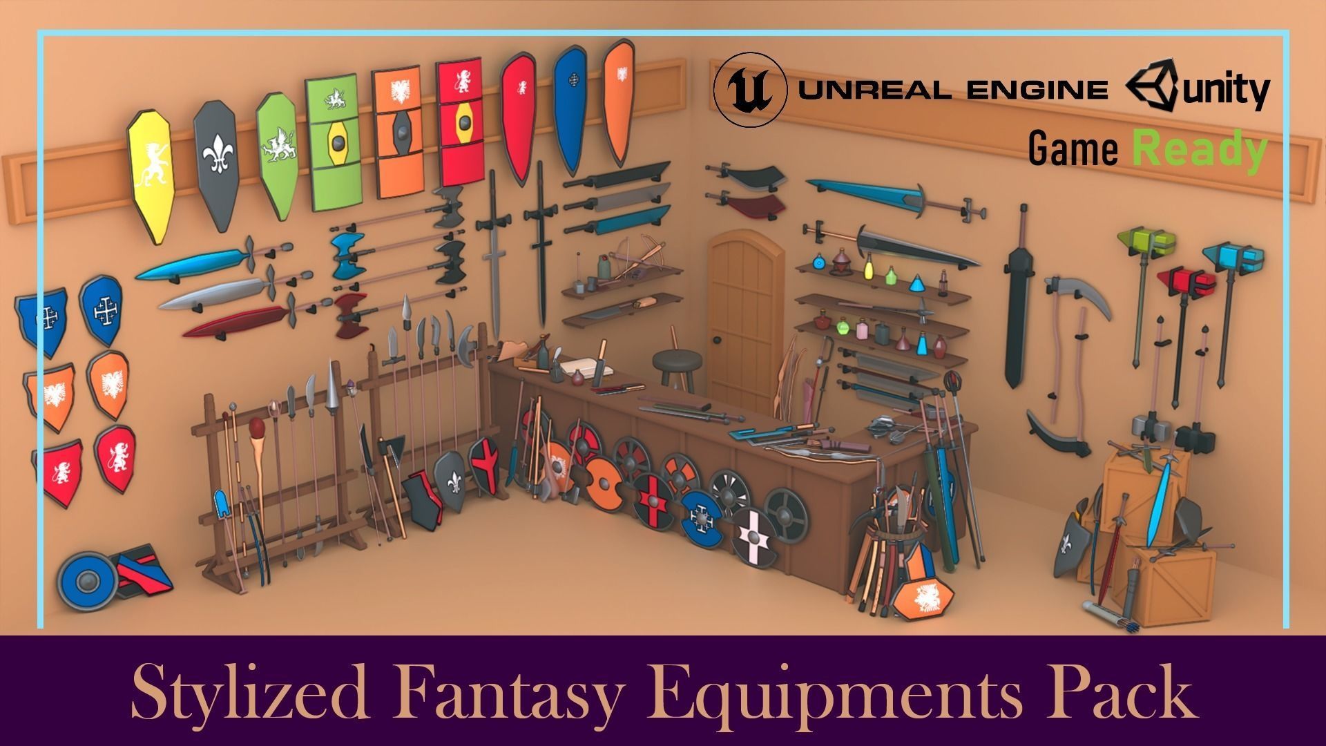 3D model Stylized Fantasy Equipments Pack VR / AR / low-poly | CGTrader