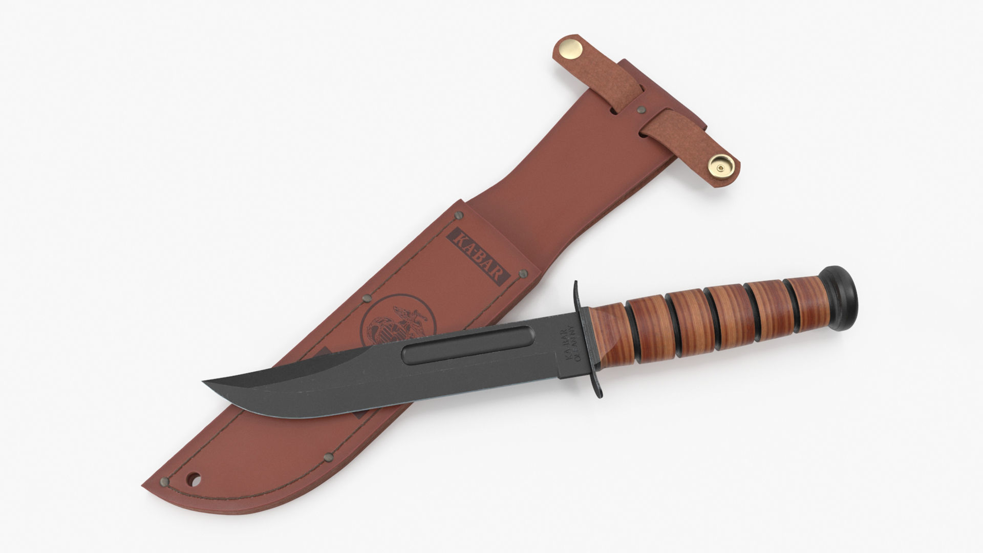 USMC Ka-Bar with Leather Sheat 3D model | CGTrader