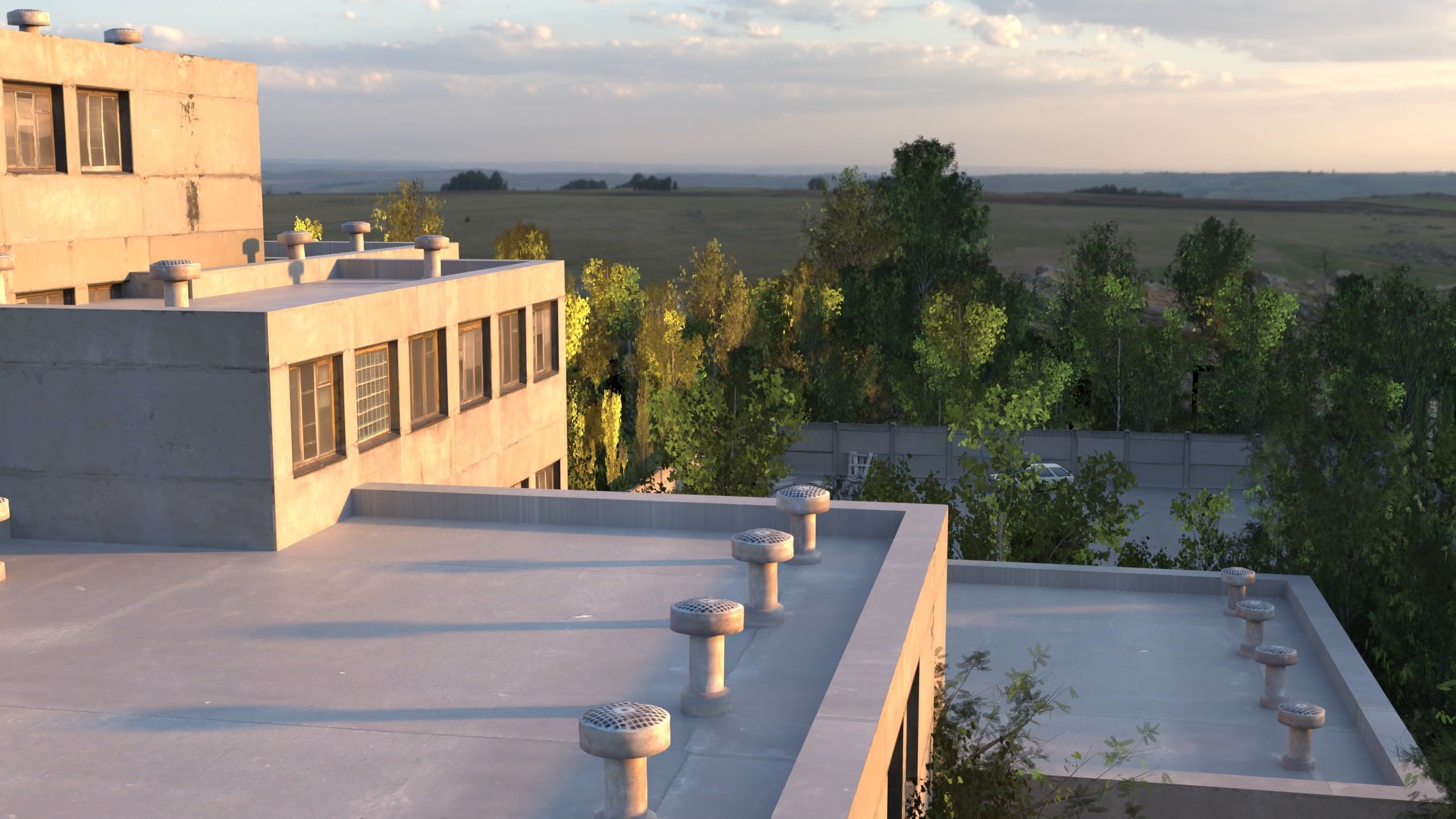 3D model Square empty parking lot with trees and car VR / AR / low-poly ...