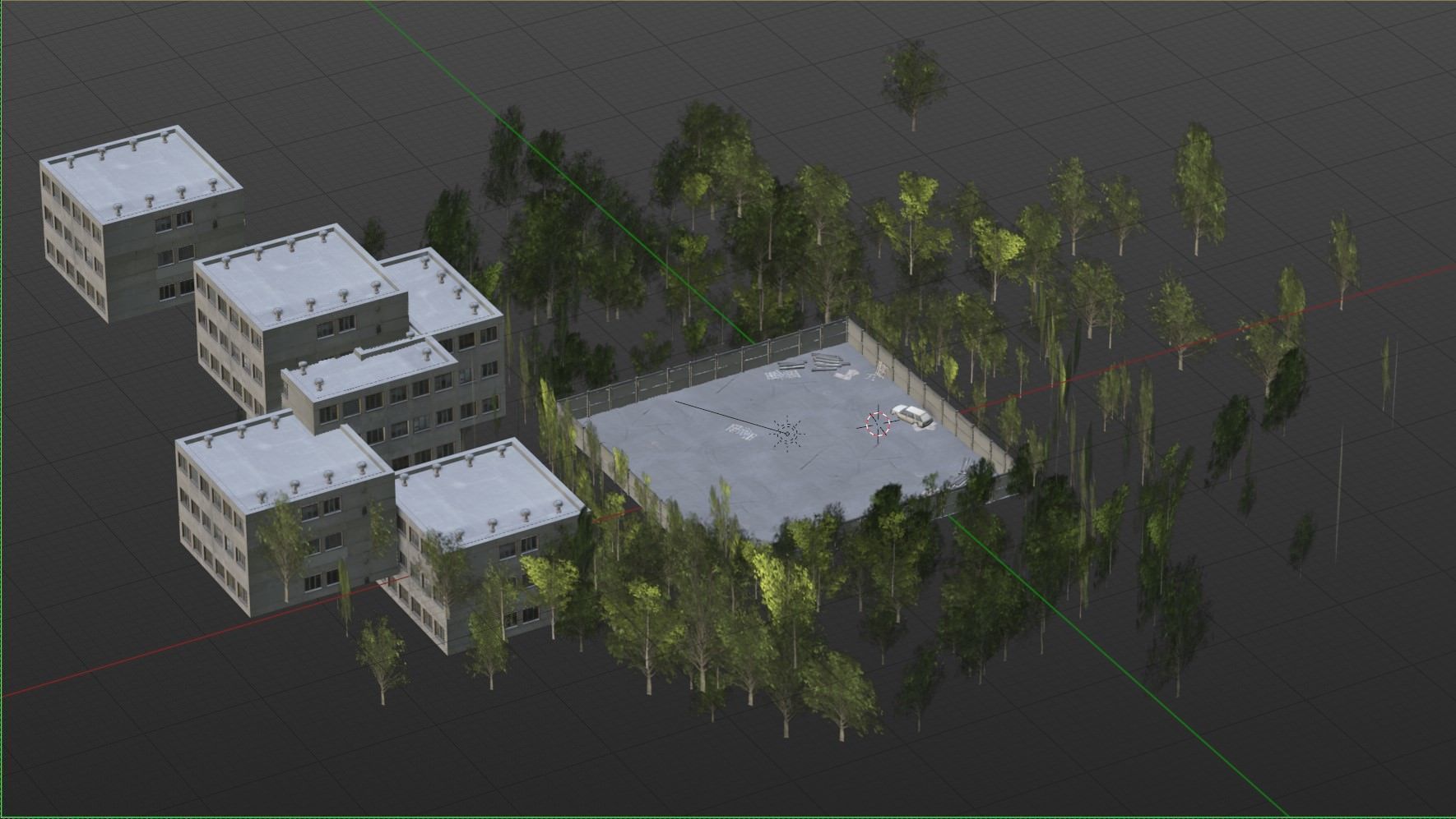 3D model Square empty parking lot with trees and car VR / AR / low-poly ...