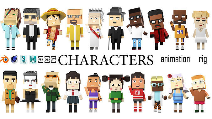 3D model Low poly characters 3 in voxel style VR / AR / low-poly | CGTrader