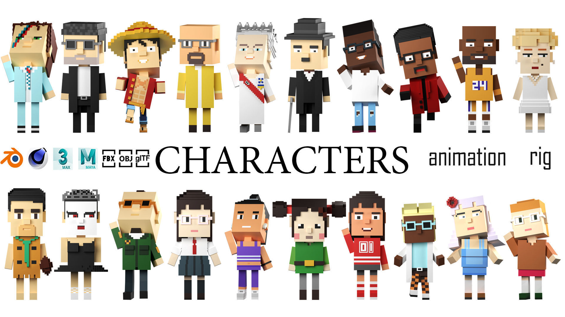 3D model Low poly characters 3 in voxel style VR / AR / low-poly | CGTrader