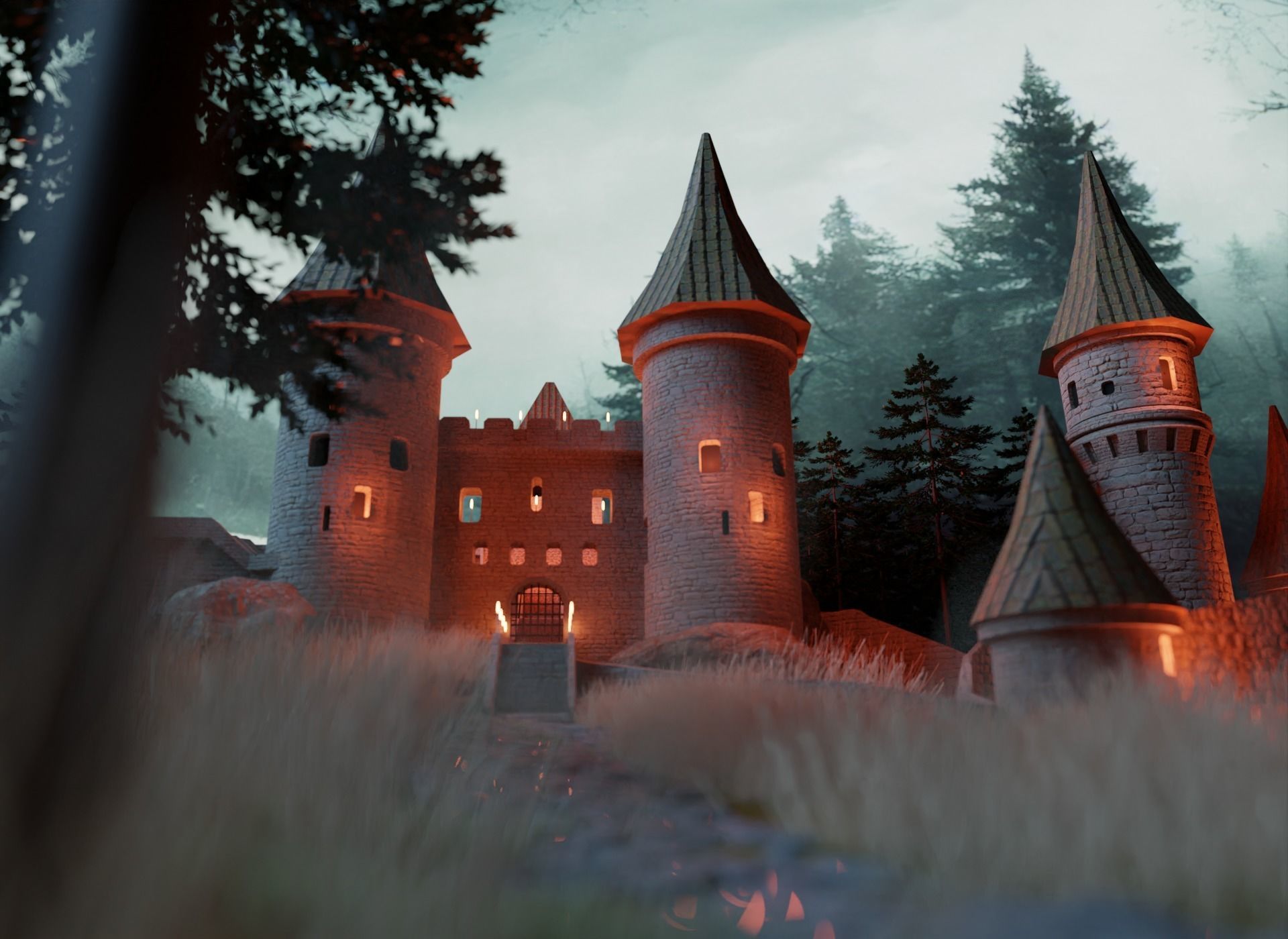 3D model 3D Low Poly Medieval Castle Scene VR / AR / low-poly | CGTrader