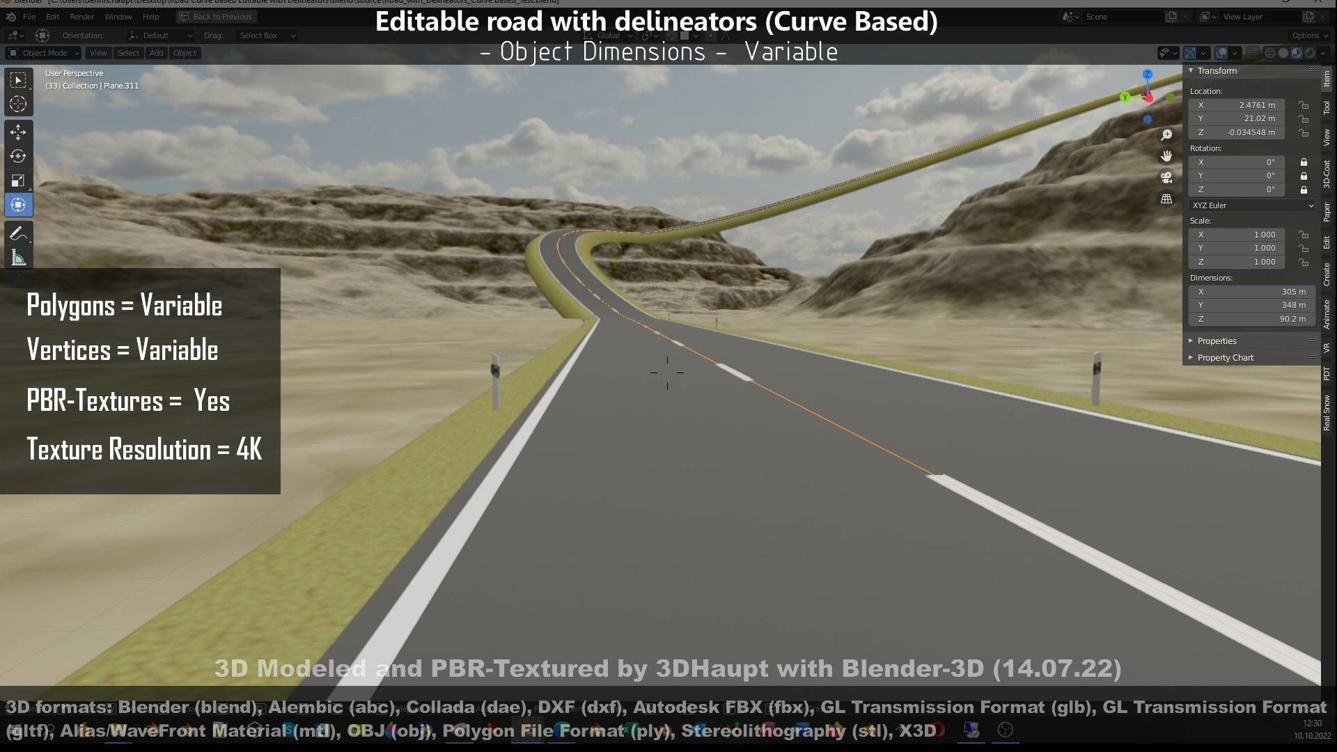 3D model Editable Road with Delineators - Curve Based VR / AR / low ...