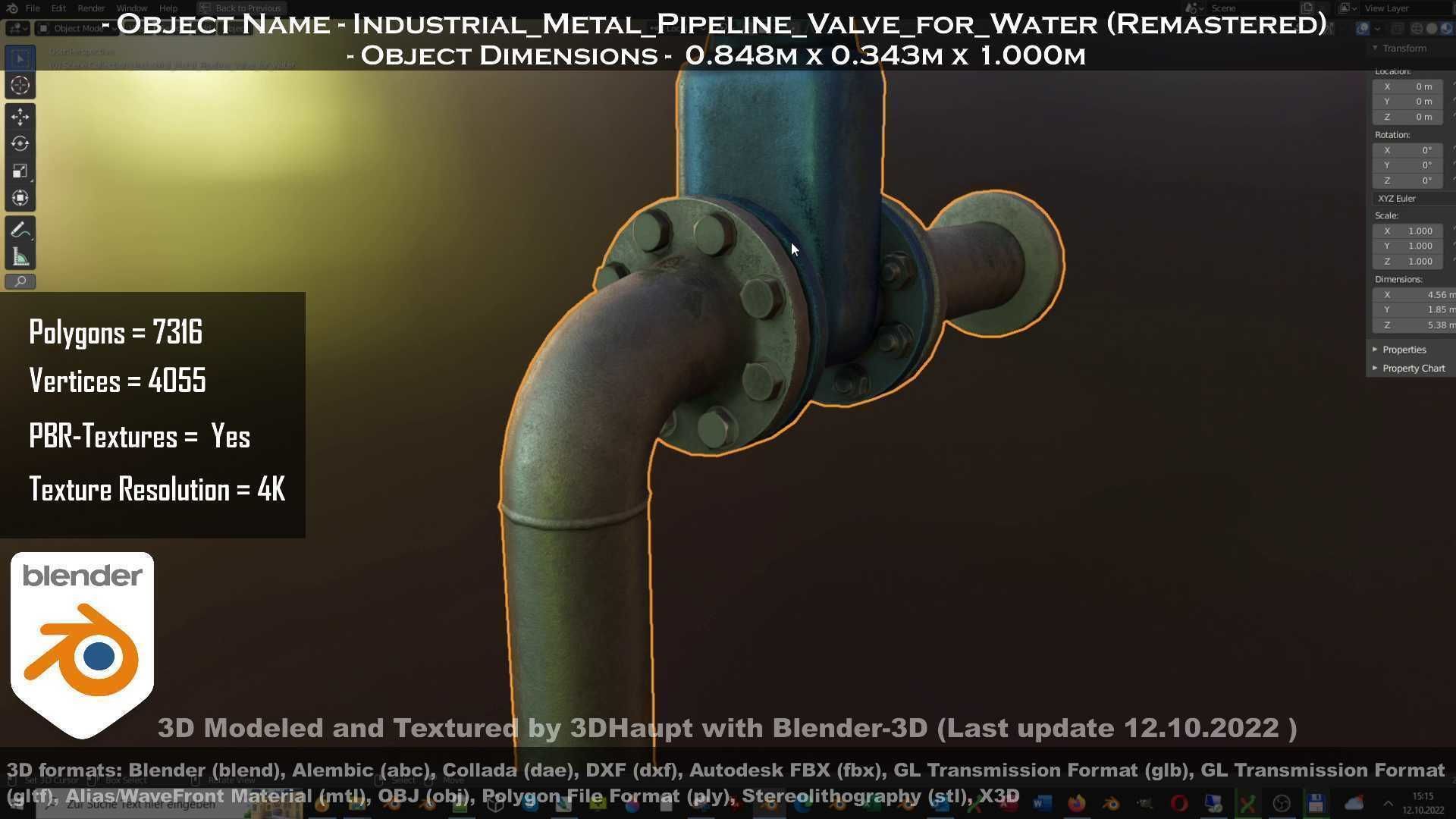 3D model Industrial Metal Pipeline Valve for Water Remastered VR / AR / low-poly | CGTrader