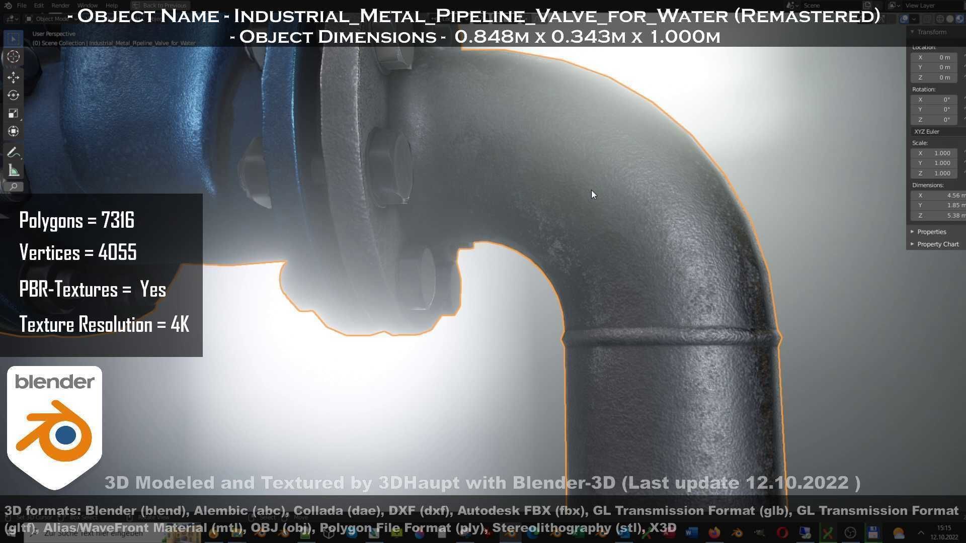 3D model Industrial Metal Pipeline Valve for Water Remastered VR / AR / low-poly | CGTrader
