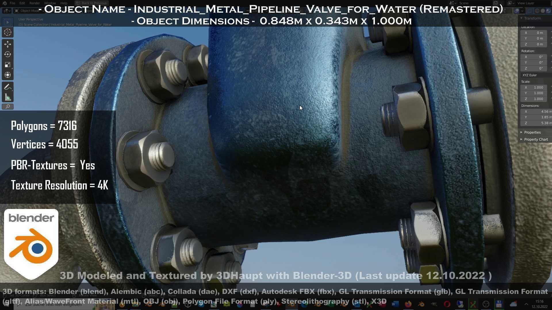 3D model Industrial Metal Pipeline Valve for Water Remastered VR / AR / low-poly | CGTrader