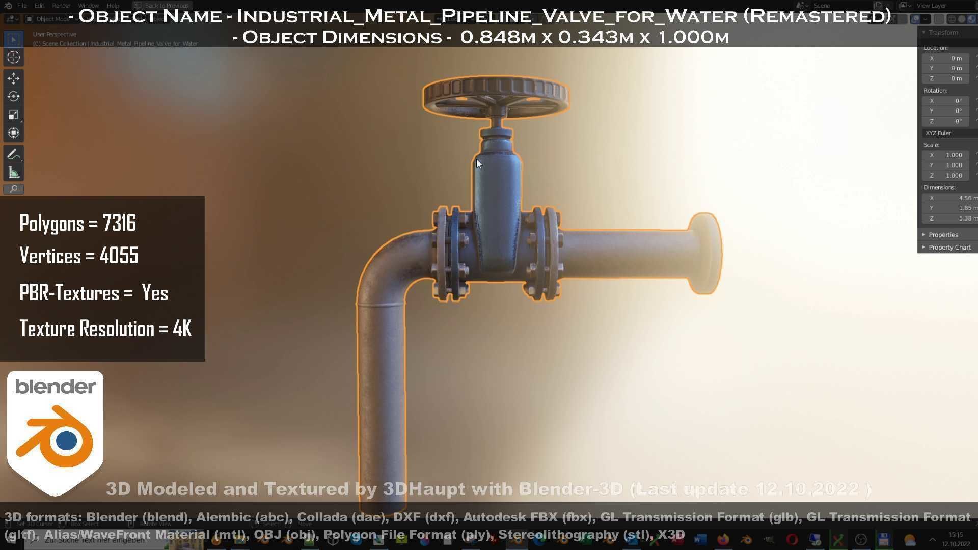 3D model Industrial Metal Pipeline Valve for Water Remastered VR / AR / low-poly | CGTrader