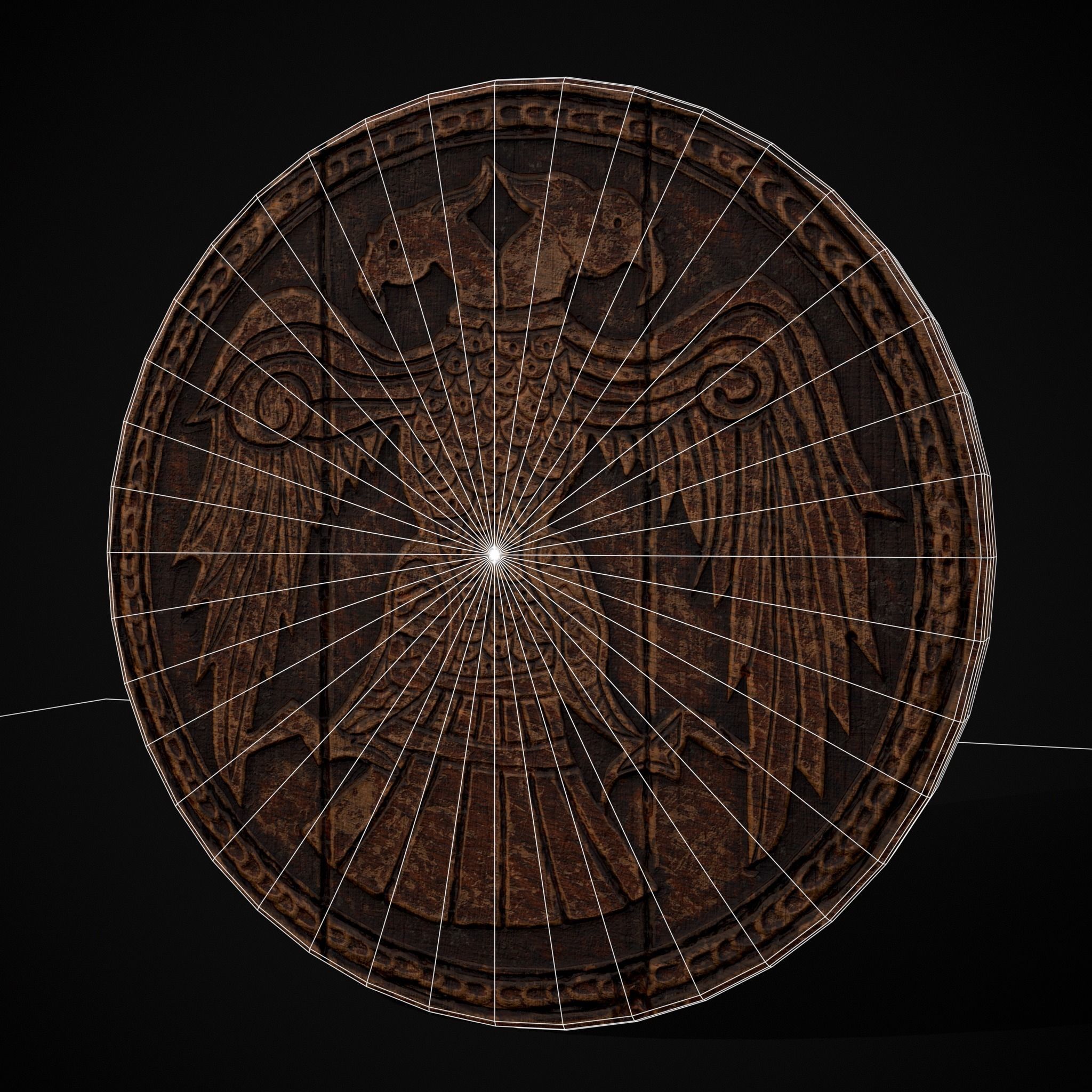 3D model Carved Round Wooden Phoenix Shield VR / AR / low-poly | CGTrader