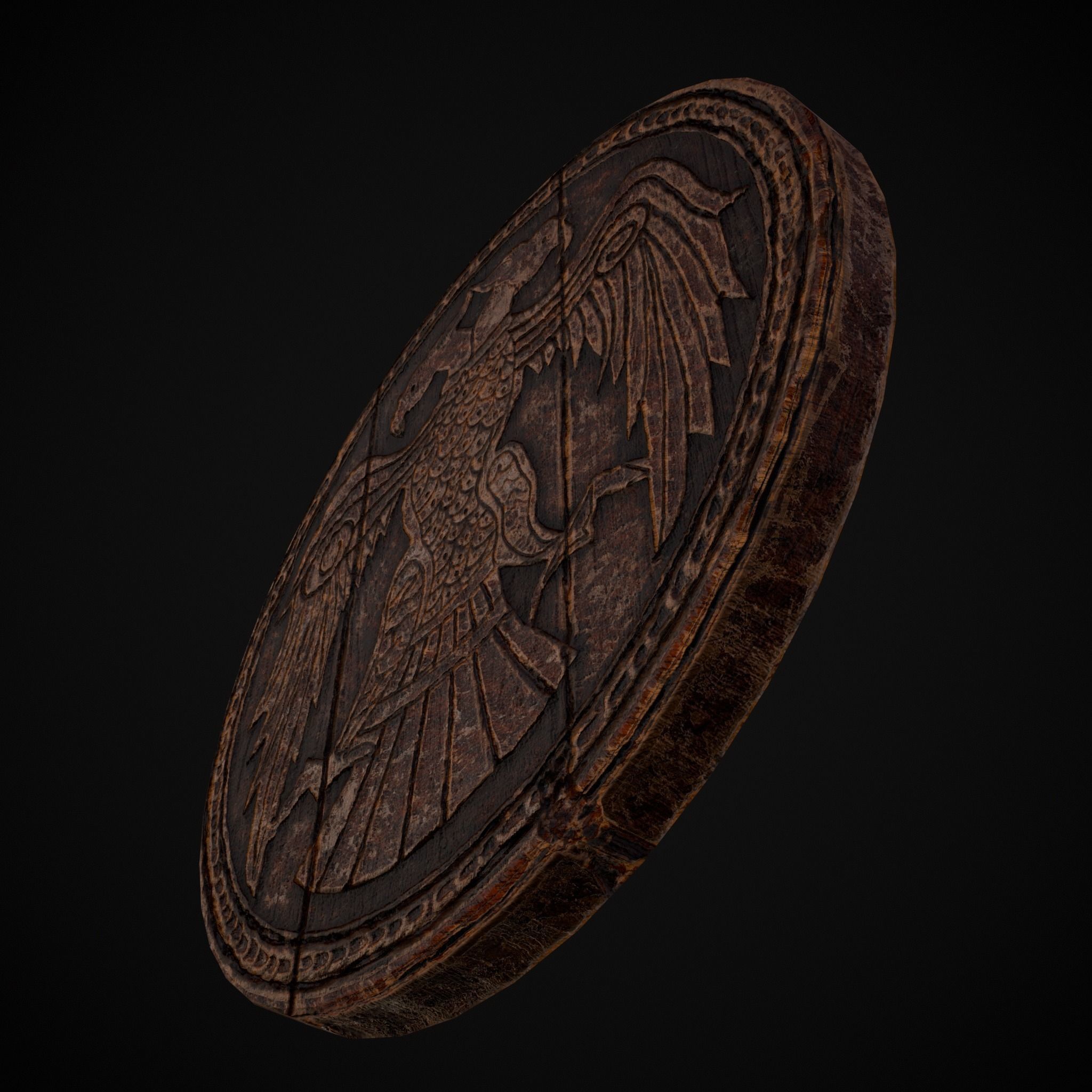 3D model Carved Round Wooden Phoenix Shield VR / AR / low-poly | CGTrader