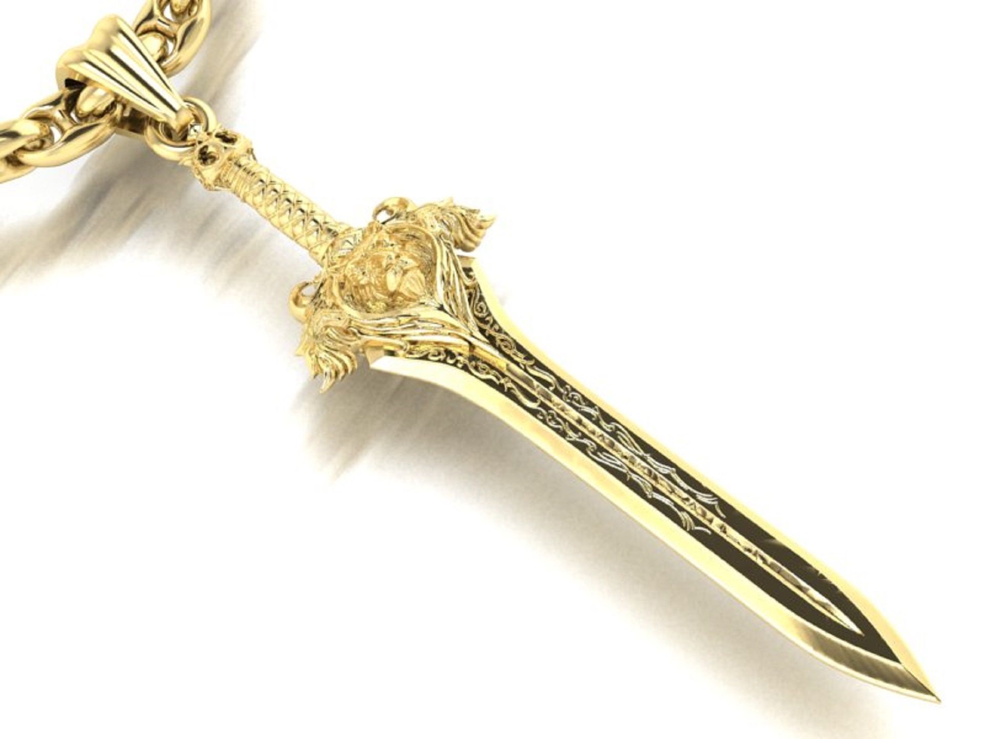 pendant sword with lion head and chain link 3D model 3D printable ...
