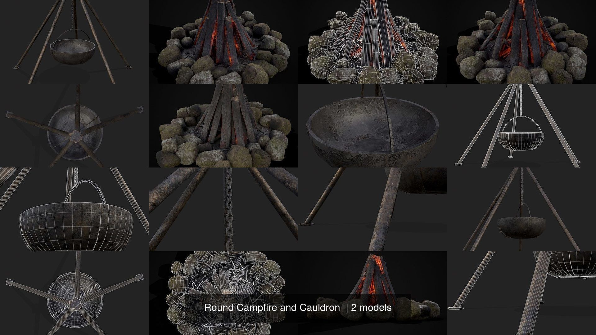 Round Campfire and Cauldron 3D Model Collection | CGTrader