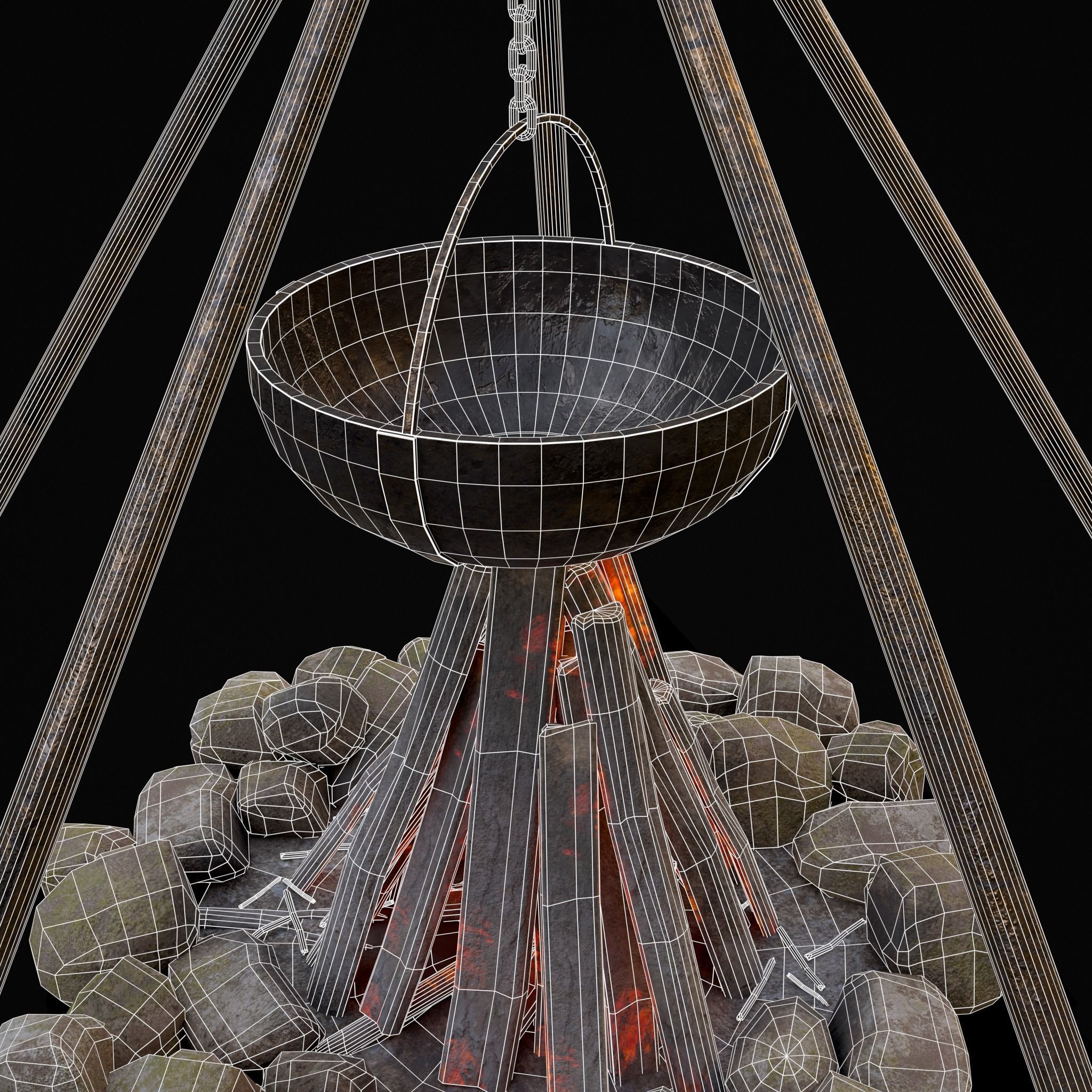 Round Campfire and Cauldron 3D Model Collection | CGTrader