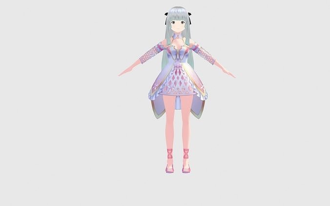 3D model Rigged Serene Anime Girl 3D VRM VROID VRCHAT Model VR / AR ...