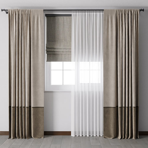 3D model Hadi curtain with Roman curtain rod 11 VR / AR / low-poly ...