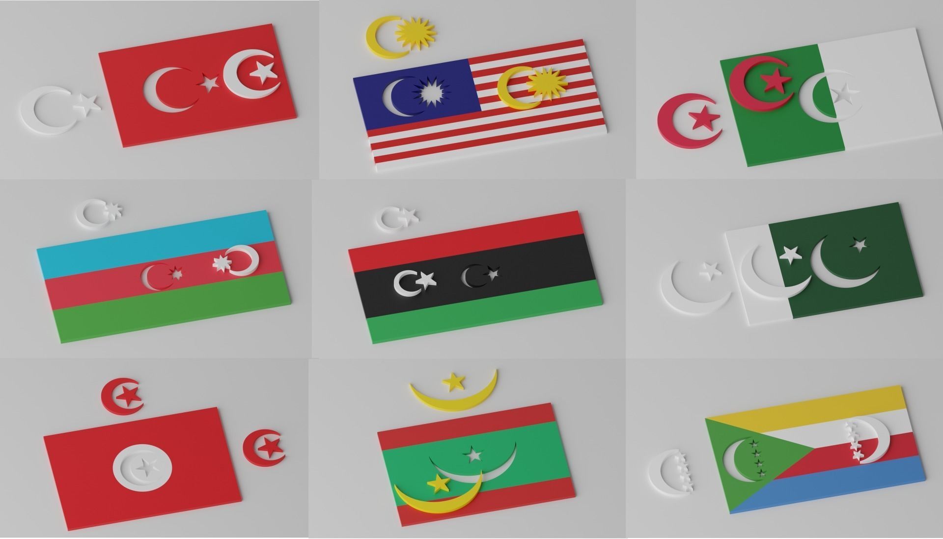 3D model Islamic Muslim Countries Flags Collection VR / AR / low-poly ...