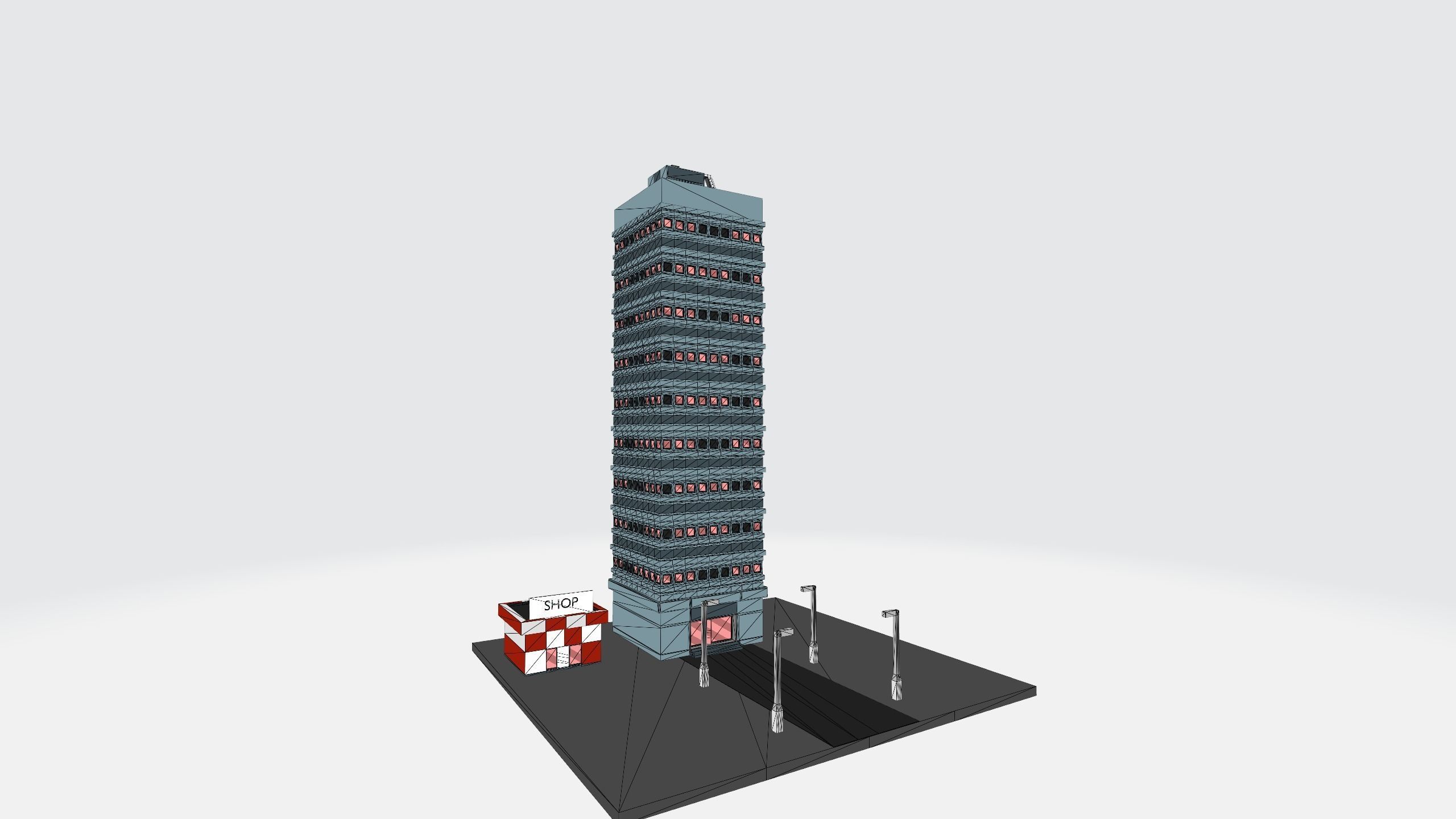 City center single building and shop at night free VR / AR / low-poly ...