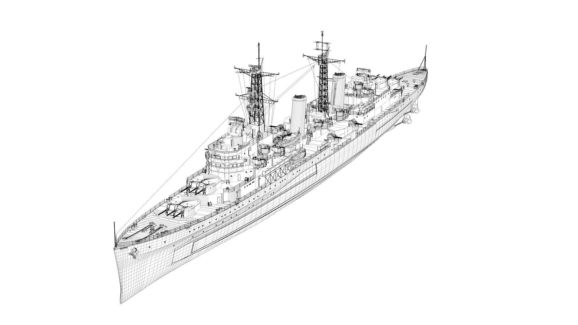 HMS Belfast Town Class Royal Navy Cruiser 3D model rigged | CGTrader