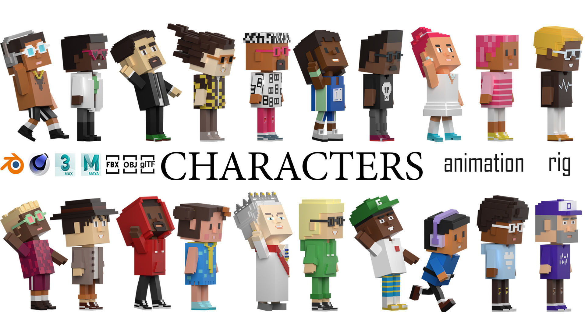 3D model Low poly characters 4 in voxel style VR / AR / low-poly | CGTrader