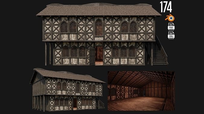 3D model Old Medieval House Building 4K Textures GameReady 174 VR / AR ...
