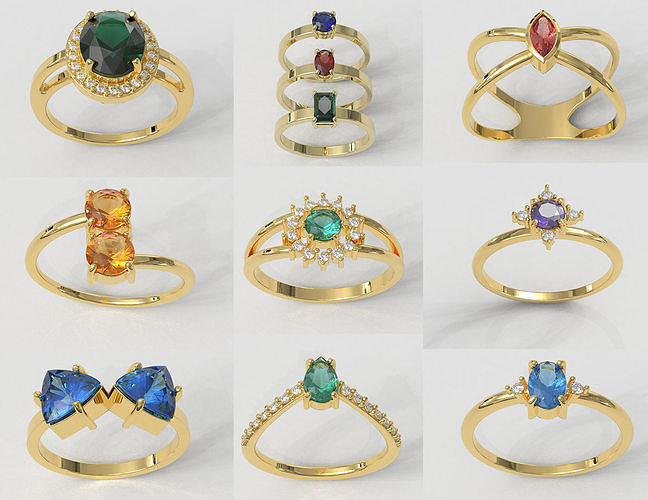11 Gemstone Rings 3D Model Collection 3D printable | CGTrader