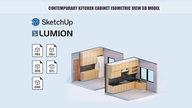 Contemporary Kitchen Cabinet isometric view 3D model | CGTrader