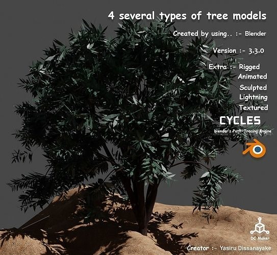 Tree 4 types of free VR / AR / low-poly 3D model animated rigged | CGTrader