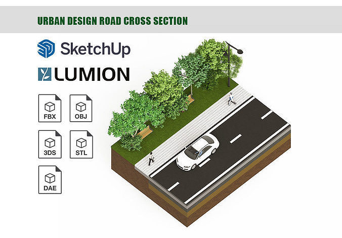 Urban design road cross section 3D model | CGTrader