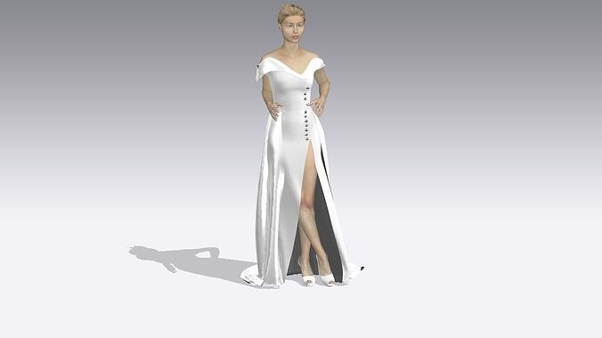 DRESS PRINCESS COLLAR WIDE NECKLINE JACKET DRESS BUTTON DETAIL 3D model ...