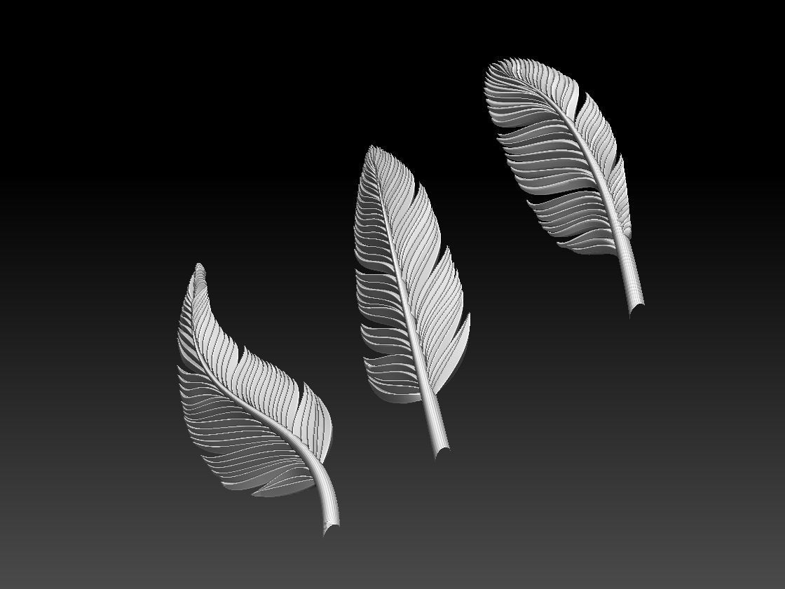 Feather Set three silver feathers 3D model 3D printable | CGTrader