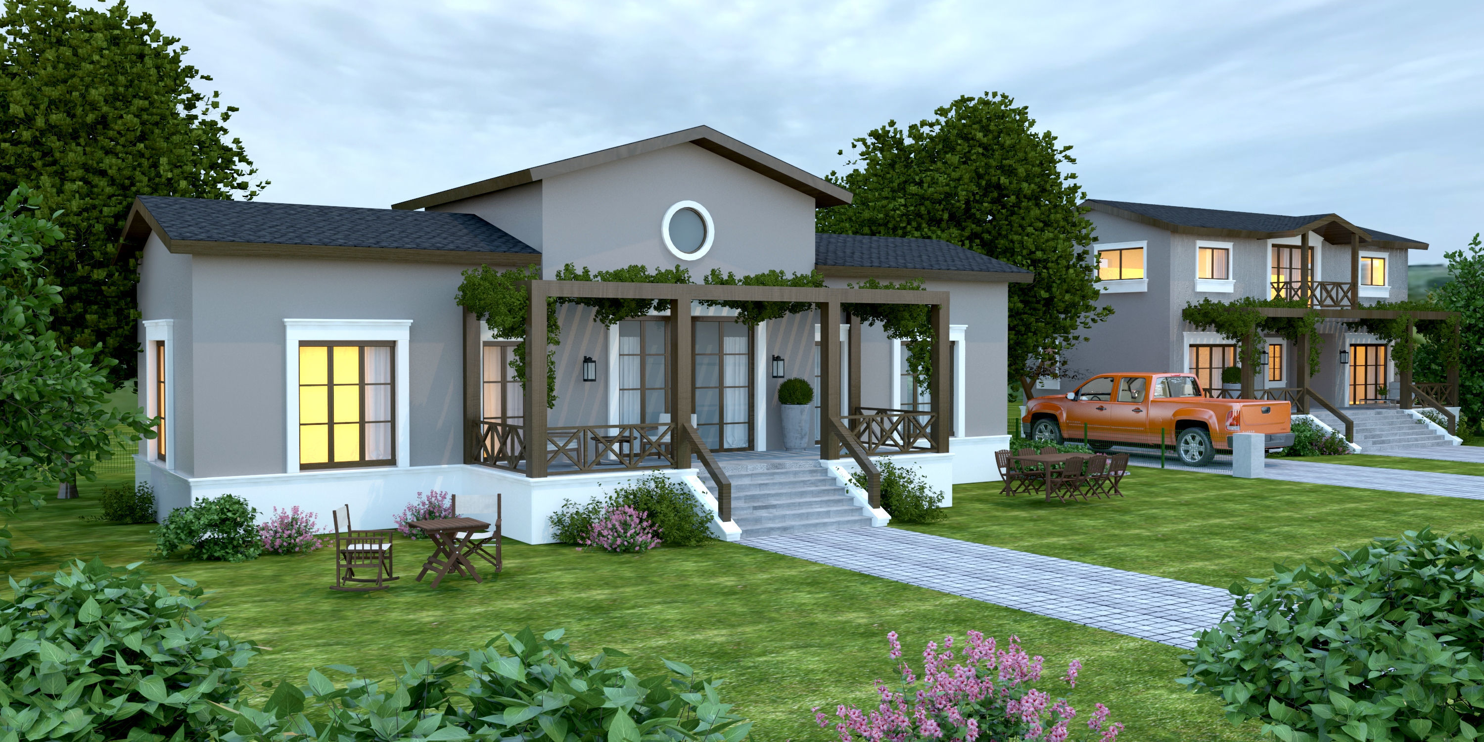 simply made two ranch villa and garden 3D model | CGTrader