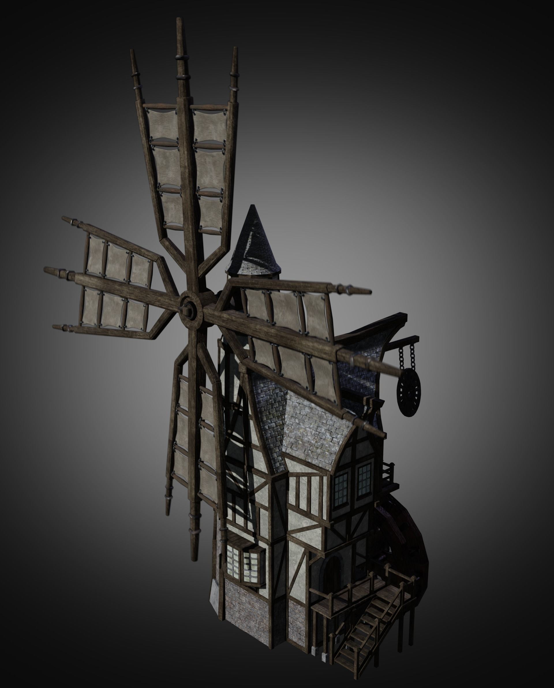 3D model Windmill and Water wheel Game Ready VR / AR / low-poly | CGTrader