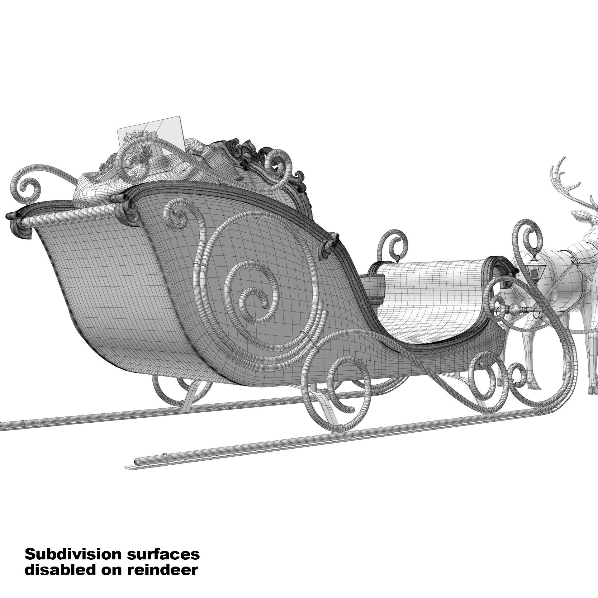 Santa Claus sleigh with reindeer 3D model | CGTrader