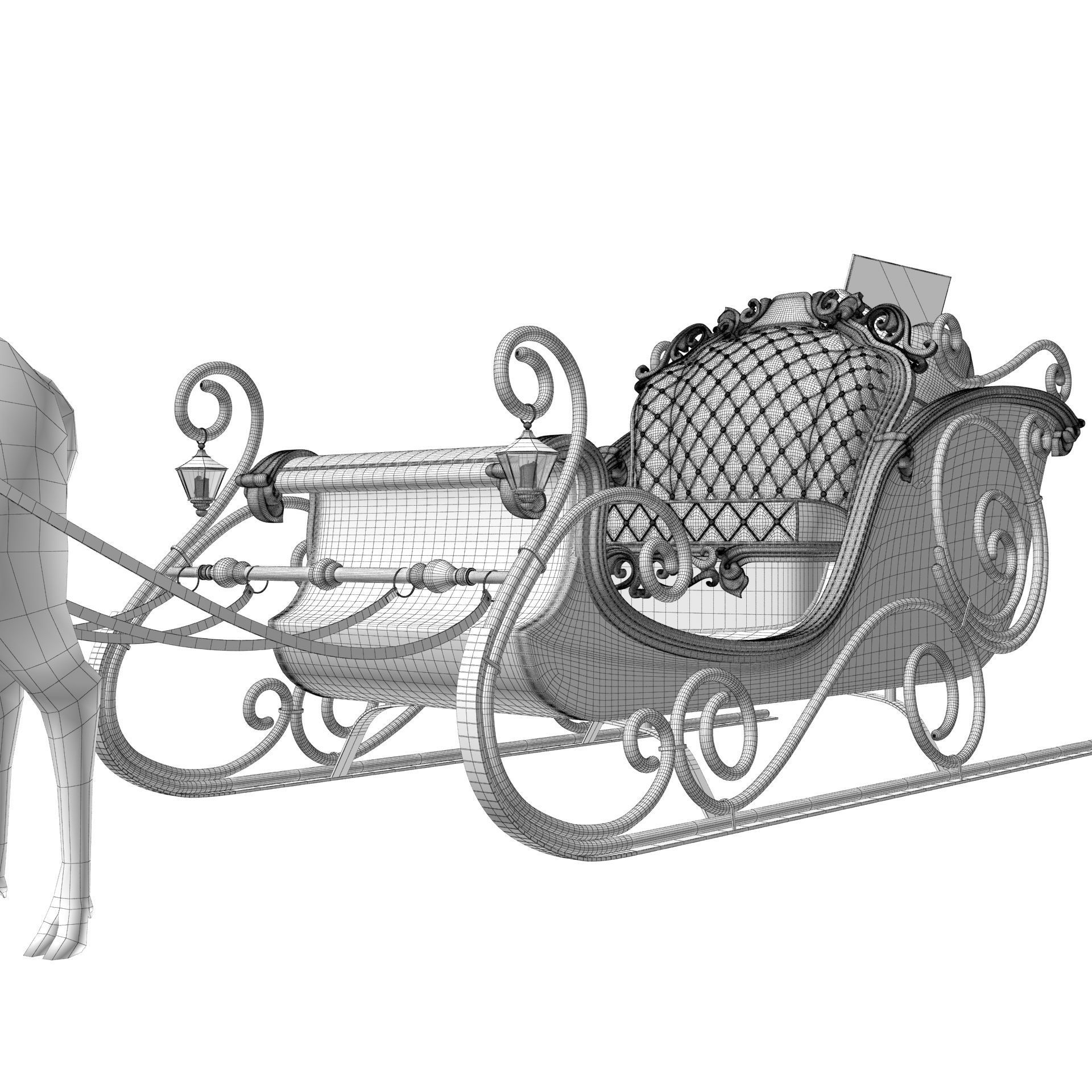Santa Claus sleigh with reindeer 3D model | CGTrader