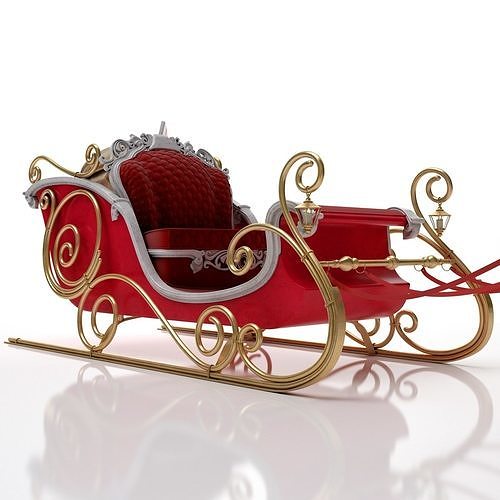 Santa Claus sleigh with reindeer 3D model | CGTrader