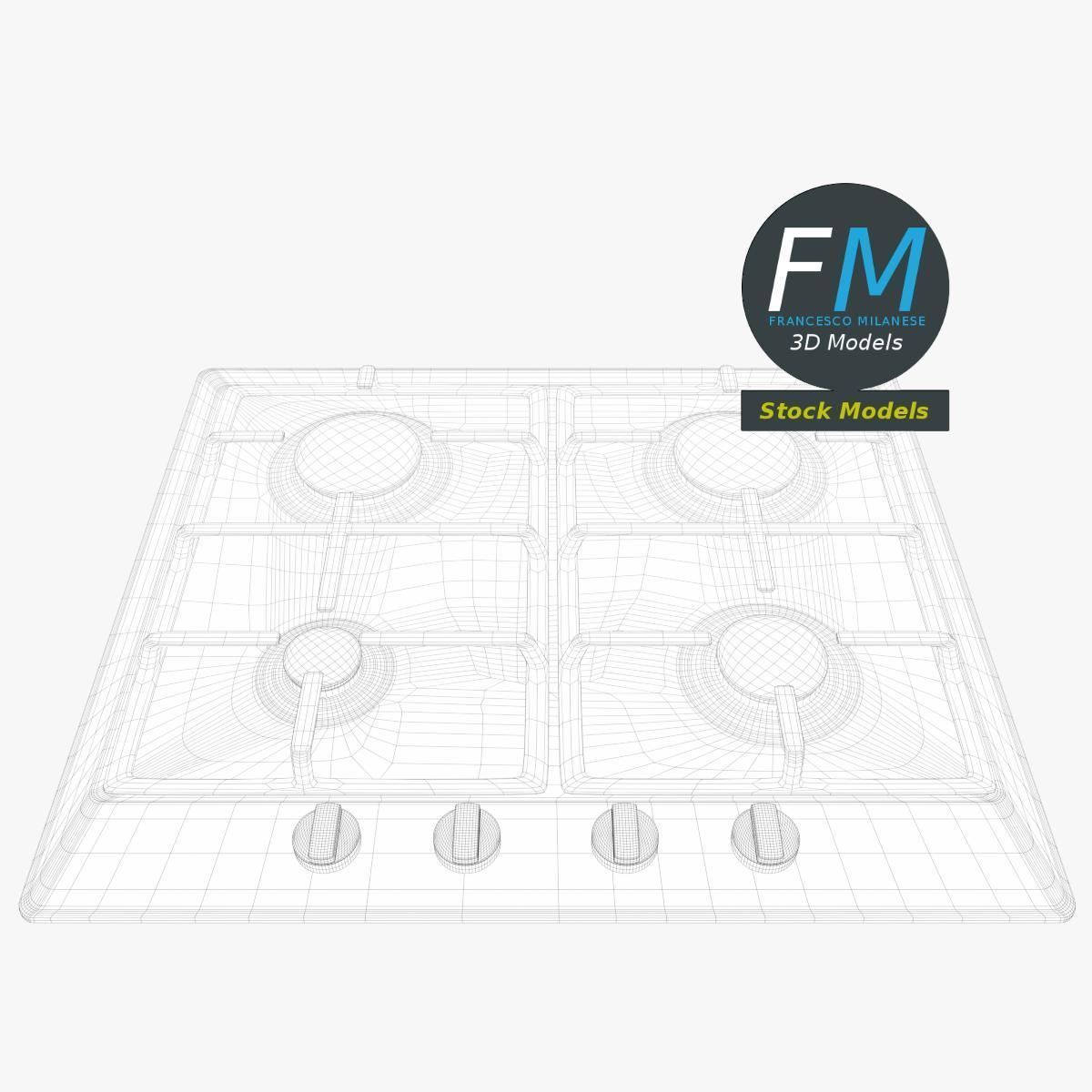 4 burners gas hob 3D model | CGTrader