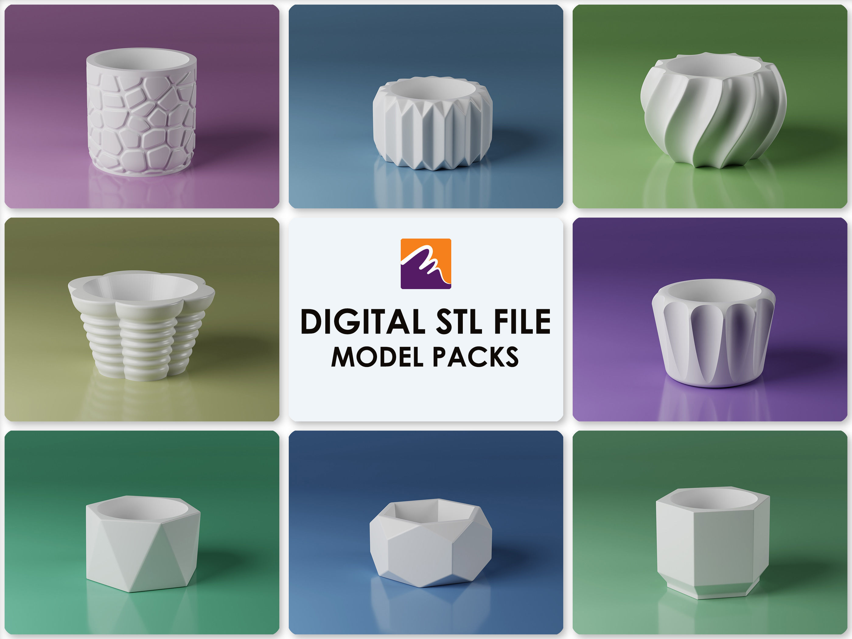 3D Printable Pot Planter STL Pack - 8 STL Files 3D model 3D printable ...