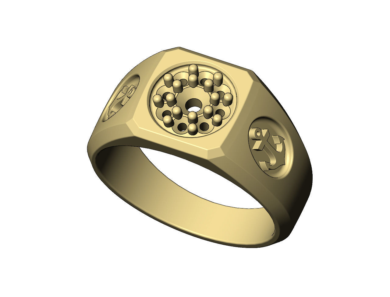 Anchor sides diamond cluster signet ring Us sizes 7 to 11 3D model 3D ...